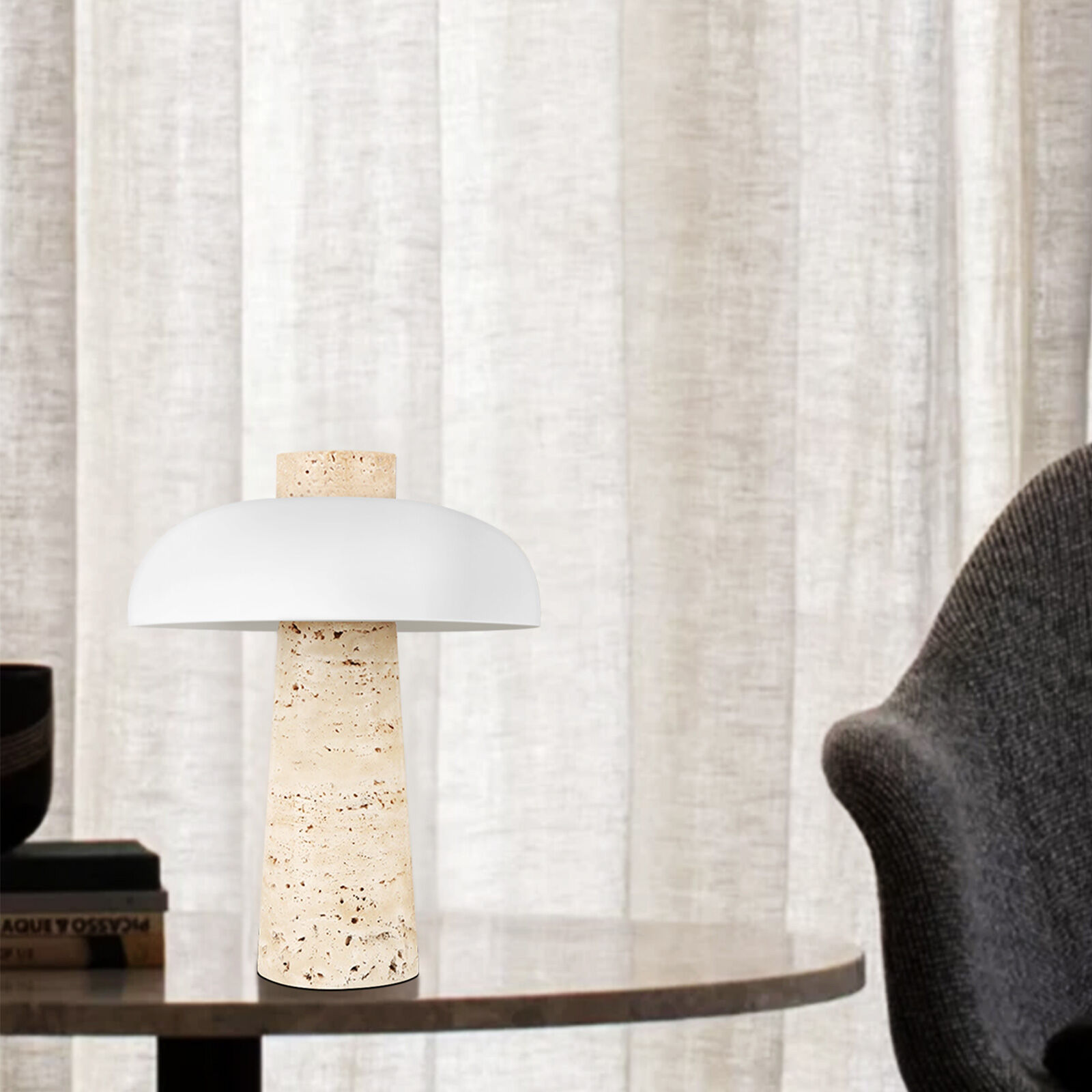 Reverse Table Lamp |Travertine Mushroom LED Table Lamp | Ping Lighting